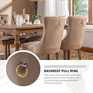 Hixkol Velvet Dining Chairs Set of 2,Upholstered Dining Chairs with Ring Pull Trim and Button Back,Modern Seating for Kitchen, Bedroom & Living Room(Khaki)