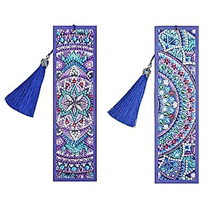 Purple Flower Bookmark Diamond Painting Kit - pigpigboss 2 Pack DIY 5D Diamond Painting Bookmark Crystal Rhinestones Bookmark with Diamond Dot Art Mandala Bookmark Diamond Painting Set (21 x 6 cm)