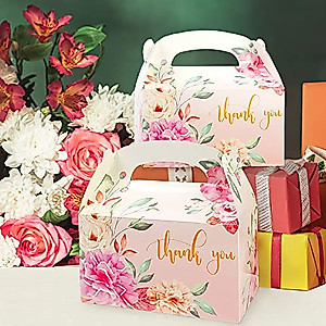 24 Pcs Floral Thank You Treat Boxes for Wedding, Thank You Treat Boxes with Handles Floral Treat Boxes Party Favors Premium Cardboard Box for Gift, Perfect for Wedding, Baby Shower, and Party