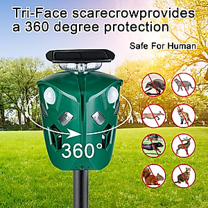 Ultrasonic Animal Repellers Outdoor Waterproof Solar Deterrent Devices Green Ultrasonic Deer Repellents with Motion Sensor Flashing Light for Garden Yard Farm House Drive Coyote Raccoon Skunk (4 Pack)