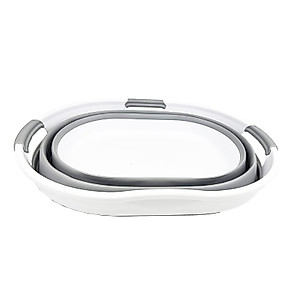 SAMMART 25L (6.6 gallon) Collapsible Plastic Laundry Basket - Foldable Pop Up Storage Container/Organizer - Portable Washing Tub - Space Saving Hamper/Basket (White/Grey)