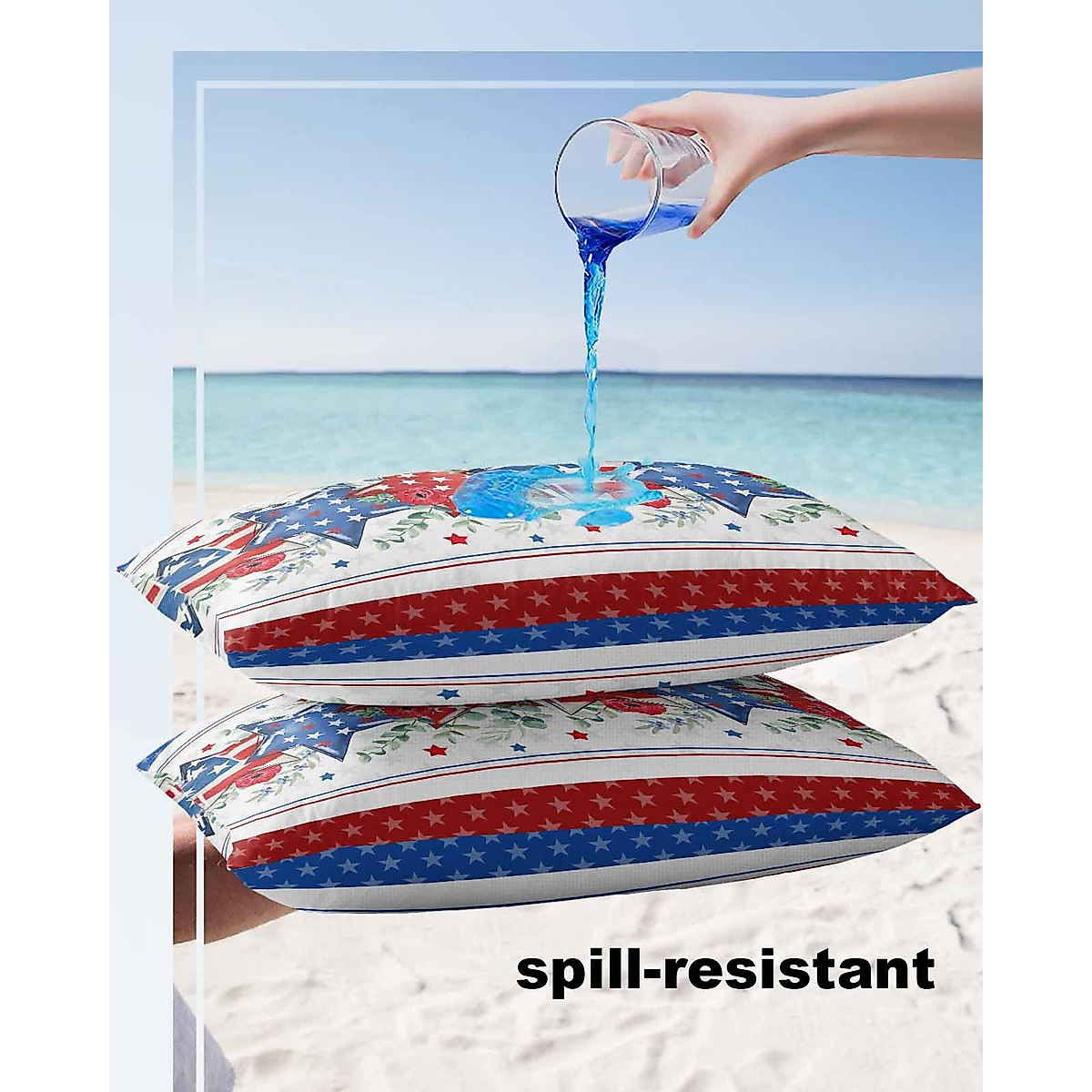 JasmineM Independence Day Star Outdoor Pillow Covers 20x12inch Set of 2, Polyester Waterproof Throw Pillow Covers Garden Cushion Decorative Case for Patio Couch Decoration, Eucalyptus Leaves Blue Red