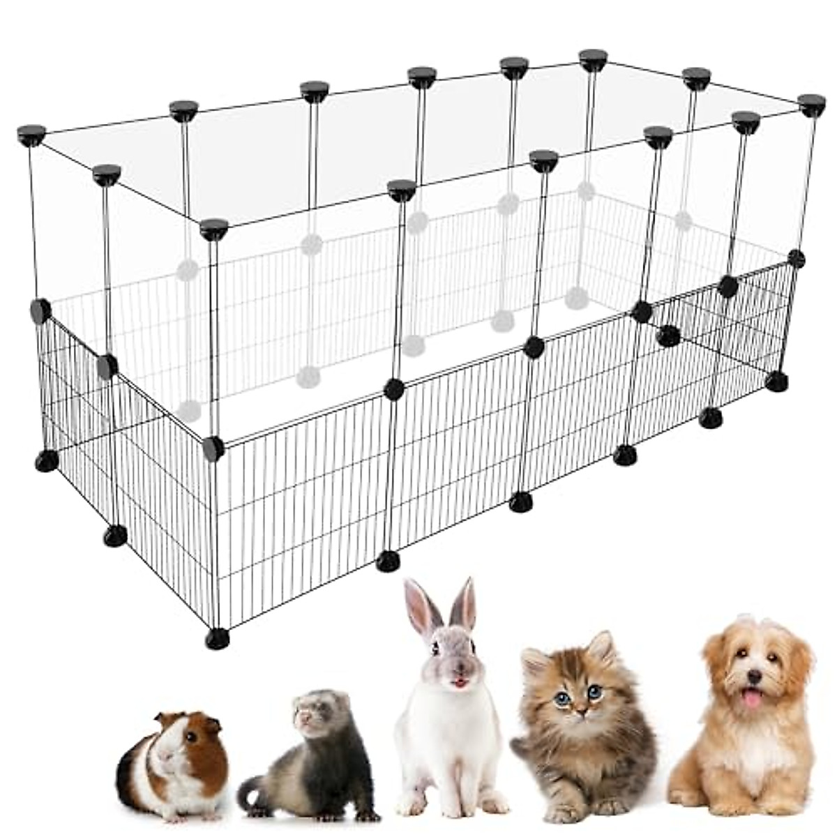 FHTONGE Extra Large Rabbit Playpen Indoor, 11 Sq Ft C&C Guinea Pig Cage Habitat, Small Animal Playpen Raised Guinea Pig Playpen for Chinchilla Hamster Hedgehog Ferret Puppy Kitten Rat Bunny