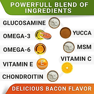 Glucosamine Treats for Dogs - Joint Supplement w/Omega-3 Fish Oil - Chondroitin, MSM - Advanced Mobility Chews - Joint Pain Relief - Hip & Joint Care - Bacon Flavor - 120 Ct - Made in USA