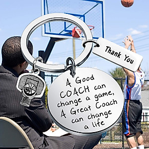 POTIY Coach Appreciation Gift Basketball Coach Keychain A Good Coach Can Change A Game Basketball Gift Thank You Gift for Basketball Coaches (Basketball Coach Keychain-2)