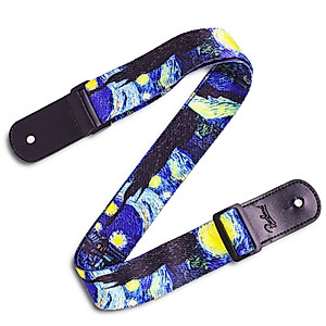 Van Gogh"Starry Night" Ukulele Strap & Leather Ends Shoulder Strap for Soprano Concert Tenor and Baritone Ukulele (Uke-Starry Night)