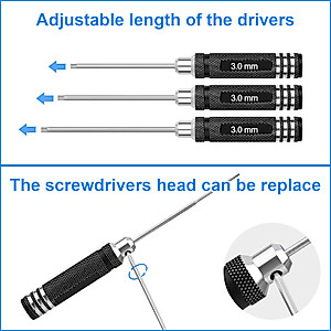 RC Hex Screwdriver Tool Set 0.9mm 1.27mm 1.3mm 1.5mm 2.0mm 2.5mm 3.0mm Hex Allen Screwdriver Kit with Hex Nut Driver & RC Car Wrench Tool Kit for Multi-Axis FPV Racing Drone RC Quadcopter Helicopter