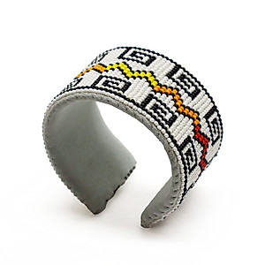 Lavivia Beaded Cuff Bracelet. Native American Style Handmade Cuff Bracelet Suitable For Occasions & Gifting (White & Black)