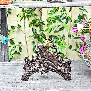 Sungmor Water Hose Holder, Wall Mount Garden Hose Hanger, Heavy Duty Cast Iron Hose Reel Wall Mounted, Indoor Outdoor Watering Hose Wall Hook, Yard Balcony Water Pipe Storage Rack Butler - Brown Frog