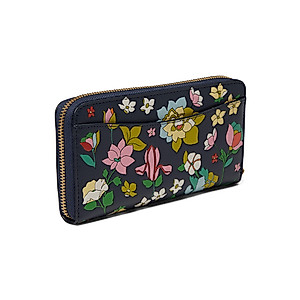 Kate Spade New York Morgan Flower Bed Embossed Saffiano Leather Zip Around Continental Wallet Blazer Blue Multi One Size