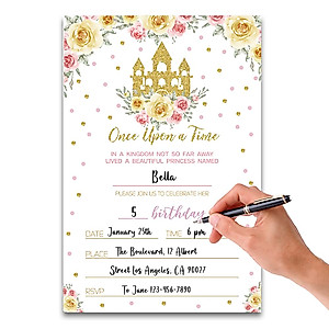 FujLoy Princess Birthday Invitation, Princess Birthday Party Invitations, Princess Party, Princess Castle Themed.（062）