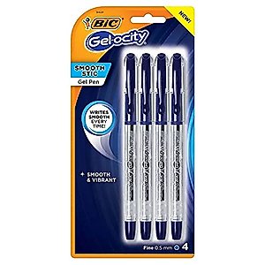 BIC Gel-ocity Smooth Stic Gel Pens, Fine Point, 0.5mm, Blue Ink, 4 Count