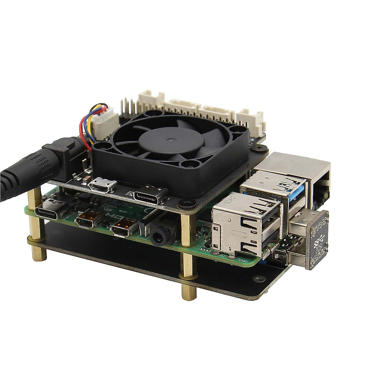 Geekworm for Raspberry Pi 4, X857 V2.0 mSATA SSD Expansion Board + X735 V3.0 Power Management with Safe Shutdown & PMW Cooling Fan Expansion Board (Not Include Raspberry Pi 4)