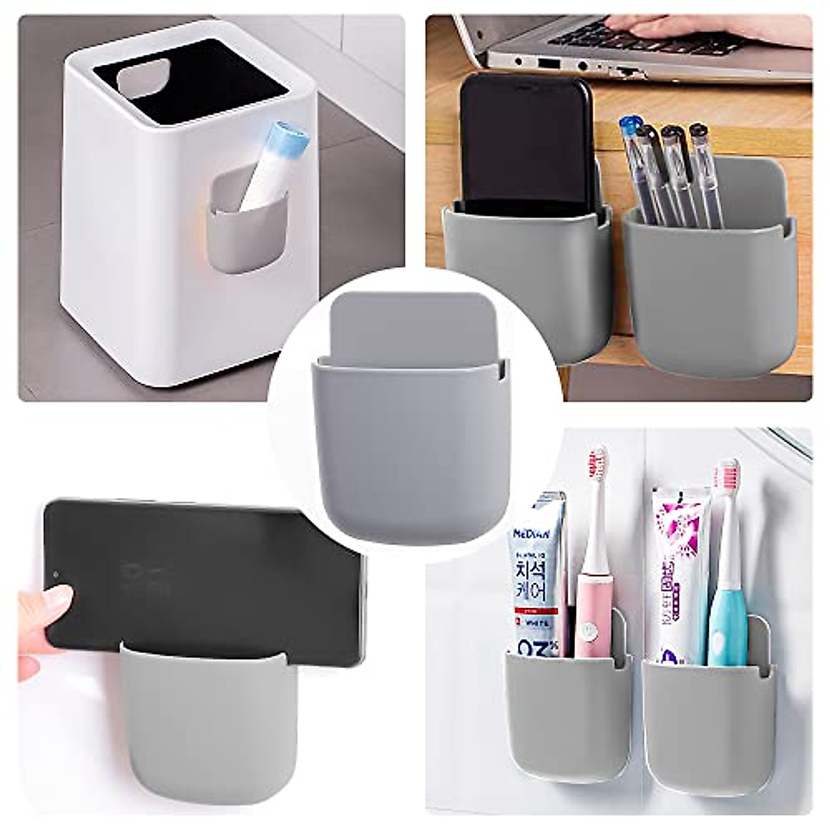 BZUEPRS Remote Control Holders Wall Mounted, 3 Pcs Self Adhesive Storage Box, Bottom Slot Easy Phone Charging, Wall Mounted Organizer Stand for Bathroom Bedroom Kitchen Office