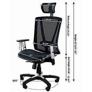 Ergomax MSH112BK Ergonomic Adjustable Home Office All Mesh Desk, Lumbar Support & Back Relief Breathable Chair, 53 inch Max Height, Black