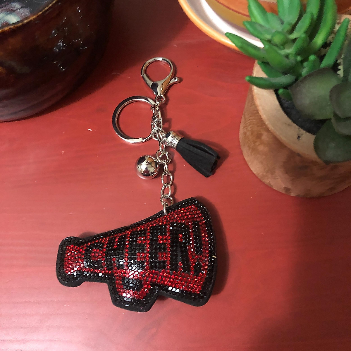 Popfizzy Bling Cheer Keychain for Girls and Women, Rhinestone Cheer Bag Charm, Cheerleader Gifts, Cheerleading Megaphone Backpack Key Chain