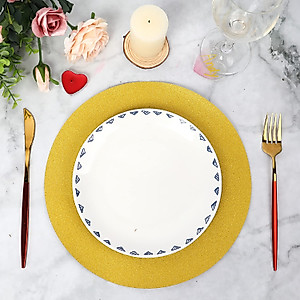 Datyiiha 50 Pieces Gold Glitter Paper Place Mats Sparkle Round Disposable Table Mats Golden Sequin Doilies Decorative Placemats for Wedding Banquet Party Home Dining Tableware