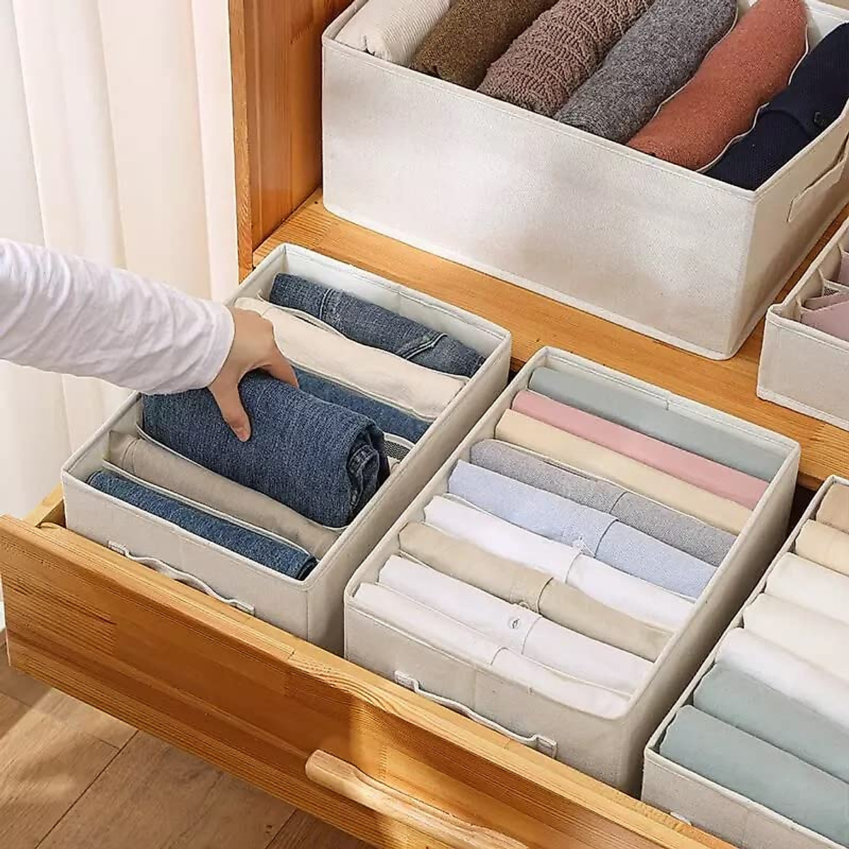 2 Pack Drawer Organizers for Clothing , Clothes Organizer w/ Underwear Organizer , Clothes Organizer for Folded Clothes w/ Space Saving Hangers , Non-Woven Clothing Organizer, Drawer Organizer Clothes