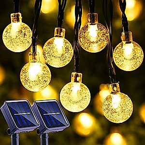 LYHOPE Solar Outdoor String Lights, 2 Pack Total 40ft 60 LED Crystal Ball Waterproof Solar Powered Globe Lights for Garden Patio Bistro Cafe Gazebo Holiday Party Outdoor Decorations (Warm White)