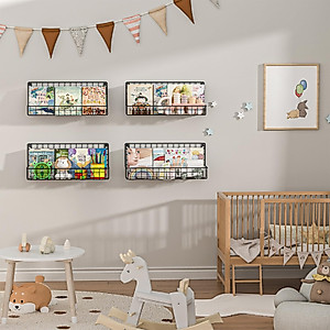 Wall Mounted Metal Kids Bookshelf, Floating Book Shelves for Kids Nursery Toddler Classroom, Hanging Book Shelf Organizer for Room Decor, Black, Set of 4
