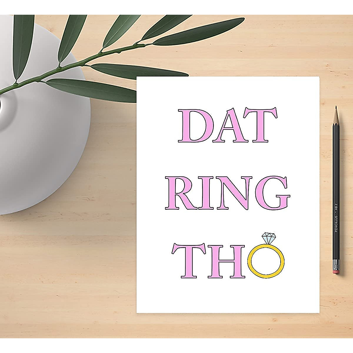 Andaz Press Funny Wedding Jumbo Card, Dat Ring Tho 8.5 x 11 inch Blank Congratulations Greeting Card with Envelope, Humour, Rude Card for Newlyweds, Bride and Groom, Engagement Party Card, 1-Pack