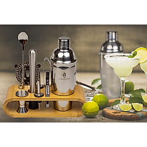 ELEMENTER Cocktail Shaker Set - Mixologist Bartender kit 10-Piece, Crafted from Stainless Steel, All The Accessories You Need to Mix The Perfect Drink or Martini, Cocktail kit Perfect for Gifts.