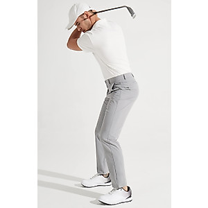 Libin Mens Golf Pants Stretch Work Dress Pants 30" Quick Dry Lightweight Business Casual Pants for Men Comfy Water Resistant, Light Grey, 40W x 30L
