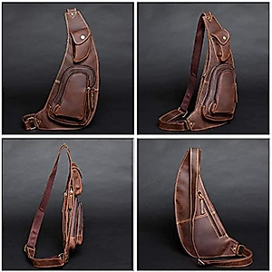 Leathario Men Leather Chest Bag Sling Bag Shoulder Bag Leather Crossbody Bag for Men (Brown-217-L)