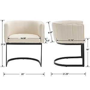 Kmax Linen Fabric Dining Chairs Set of 4 Modern Barrel Arm Chairs with Metal Frame Upholstered Kitchen Chairs for Living Room, Dining Room, Hotel, Beige