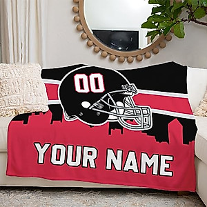 Custom Football Team Blanket, Personalized Football Blanket, Football Fan Gifts for Men Print Super Soft and Warm All Season American Football Lovers Throw Blanket for Sofa, Bed, Couch (Atlanta)