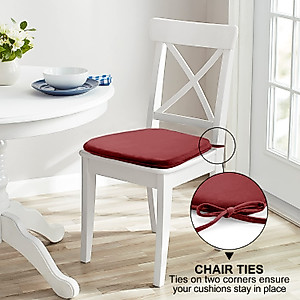 Wellsin Chair Cushions for Dining Chairs 4 Pack, Memory Foam Seat Cushions for Kitchen Chairs, 17"x16"x1.5" Kitchen Chair Cushions with Ties,Red
