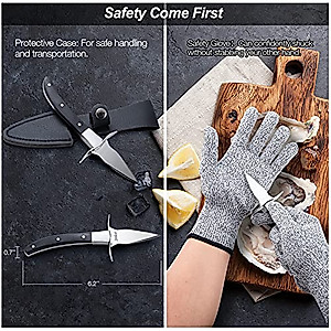 Jeslon Oyster Knife Set, Oyster Shucking Knives-Fish Scaler Remover-Slant Fish Bone Tweezers and Level 5 Protection Glove, Suitable for Oysters Lover, Much Safer Than Kitchen Knife