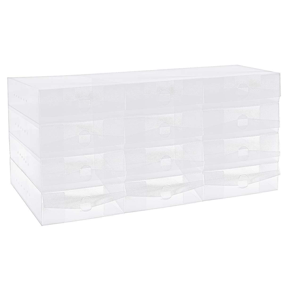 Shihanee 12 Pcs Boot Box Clear Plastic Stackable Shoe Storage Organizer Foldable Heavy Duty Shoe Containers for Closet Small Spaces Dorm Bedroom Apartments, 20.5 x 12 x 4.3 Inches