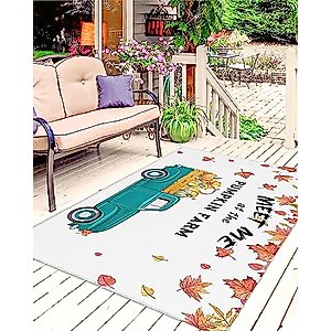Thanksgiving Outdoor Rug, Large Floor Mat Pumpkin Truck Maple Leaf Non Slip Area Rug Rubber Backing Quick Dry Clearance Carpet for Camping Rugs, Patio, Garden, Lawn, Deck, Porch, 5' x 8'