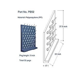 Azzota Pegboard Bench-top/Wall-Mount Laboratory Glassware Drying Rack with 52 Pegs - Black