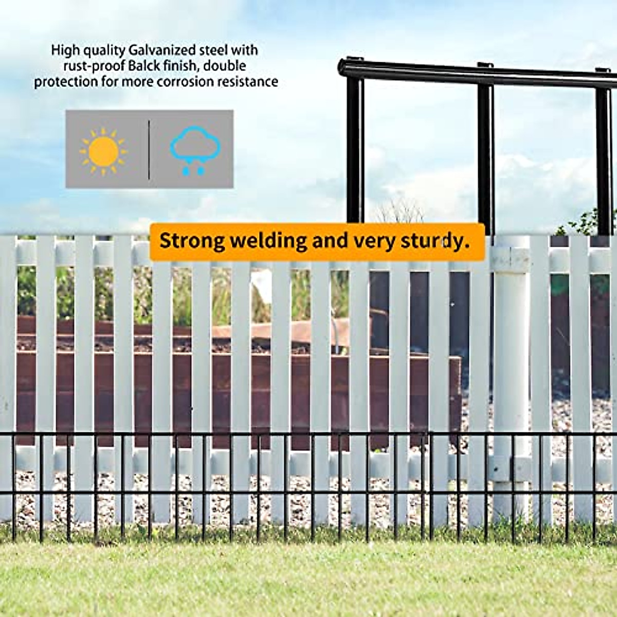 Adavin Small/Medium Animal Barrier Fence 10 Pack 24in(L) X 15in(H) Underground Decorative Garden Fencing, Dog Rabbits Fences Black Metal Fence Panel Ground Stakes for Outdoor Patio. Total Length 20Ft