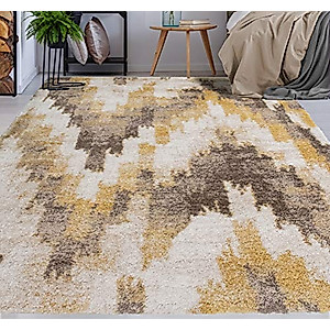 NOORI RUG - Premium & Luxury Imported - Lux Emma Machine Made High Pile Ikat - Rectangle - Brown - Gold - 10' x 14', Bedroom, Dining Room