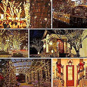 Solar String Lights, 100 LED 39ft LED String Lights Waterproof, 8 Modes, for Home Garden Patio Halloween Party Xmas Trees Decorate，Warm White，Pack of 2