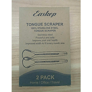 Tongue Scraper (2 Pack), Wide-head Tongue Cleaner with Nice Carrying Box, Easkep 100% Stainless Steel Tongue Scrapers Cleaners, for Men, Women, Adults, Kids，Silver