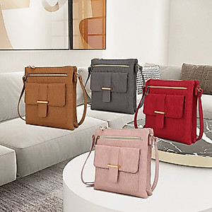 MKF Crossbody Bag for Women – PU Leather Pocketbook Handbag Triple Compartment Messenger Purse – Shoulder Strap