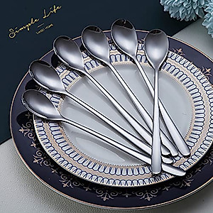Long Handle Spoon, Coffee Stirrers, Premium Stainless Steel Coffee Spoons, Ice Tea Spoons, Ice Cream Spoon, Cocktail Stirring Spoons, Tea Spoons, Set of 6 (Silver)