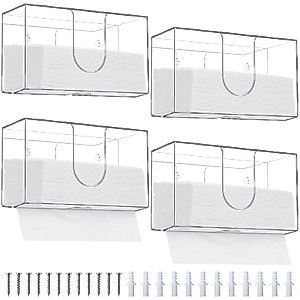 Potchen Acrylic Paper Towel Dispenser Bathroom Holder Multifold Wall Mount with Lid Clear Guest Napkin for Toilet Kitchen Z Fold, C Fold or Multi Towels (4 Pcs)