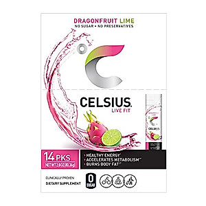 CELSIUS On-the-Go Powder Stick, Combo Pack of Dragonfruit Lime and Cranberry Lemon, 28 Piece Assortment