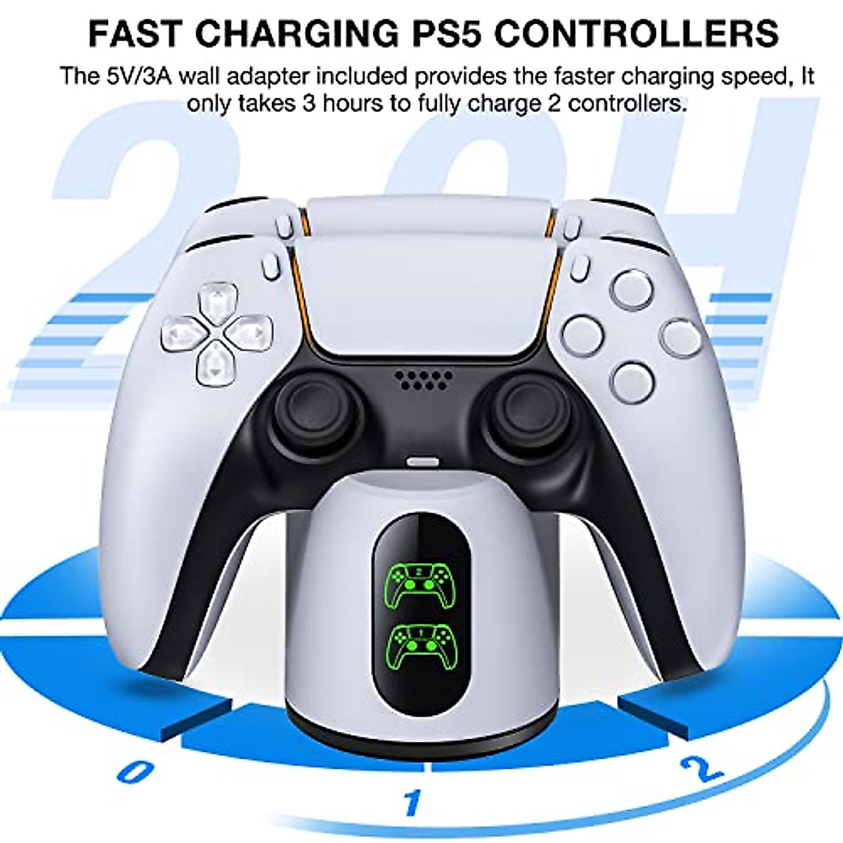 PS5 Controller Charging Station, PS5 Charging Station with Fast Charging AC Adapter 5V/3A for Playstation 5 Controller, Playstation 5 Charging Stand for Dualsense with LED Indicator, White