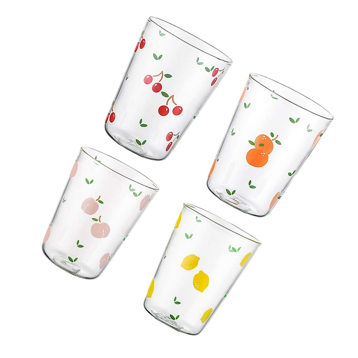Hemoton 4pcs Glass Coffee Cups Drinking Glasses Glass Mugs with Fruit Pattern for Drinks Water Juice Beer Cocktail(Random Pattern)