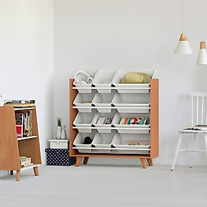 Humble Crew 12-Bin Toy Storage Mid-Century Organizer, Wood/White