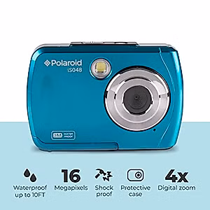 Polaroid IS048 Waterproof Instant Sharing 16 MP Digital Portable Handheld Action Camera, Teal