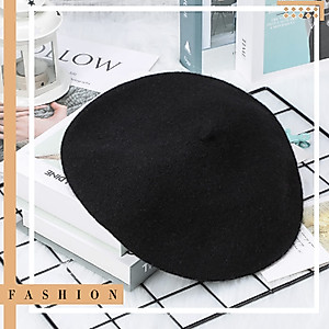 15 Pieces Women Wool Beret Hat Wool French Beret Hat Artist Beret Cap Winter Solid Color Hat for Women(Black)