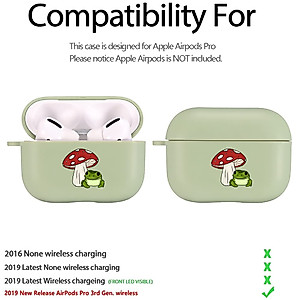 MAYCARI Lovely Frog Mushroom Case for AirPods Pro with Keychain, Cute Animal Design Protective Soft TPU Cover Compatible with AirPods Pro Charging Green Case for Women Girls