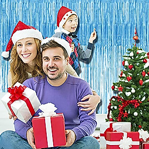 2 Pack 3.3 ft x 9.8 ft Foil Curtains Metallic Fringe Curtains Shimmer Curtain Photo Backdrop for Halloween Christmas Birthday Party Wedding Deco (Pale Blue)